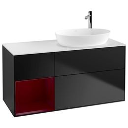 Villeroy & Boch Villeroy und Boch Finion Waschtischunterschrank F921HBPD 120cm, Abdeckplatte white matt, Regale Peony matt lacquer, Black matt lacquer