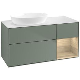 Villeroy & Boch Villeroy und Boch Finion Waschtischunterschrank FA51PCGM 120cm, Abdeckplatte white matt, Regale Oak Veneer, Olive Matt Lacquer