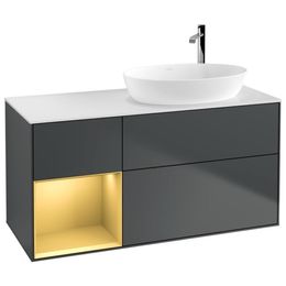 Villeroy & Boch Villeroy und Boch Finion Waschtischunterschrank F921HFHG 120cm, Abdeckplatte white matt, Regale Gold matt lacquer, Midnight Blue Matt Lacquer