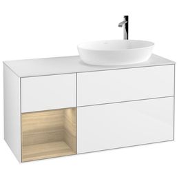 Villeroy & Boch Villeroy und Boch Finion Waschtischunterschrank F921PCGF 120cm, Abdeckplatte white matt, Regale Oak Veneer, Glossy white lacquer
