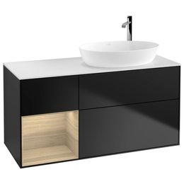 Villeroy & Boch Villeroy und Boch Finion Waschtischunterschrank F921PCPD 120cm, Abdeckplatte white matt, Regale Oak Veneer, Black matt lacquer