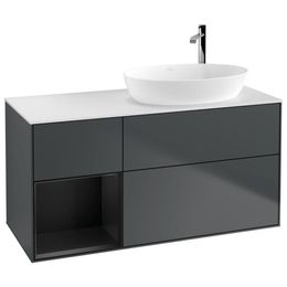 Villeroy & Boch Villeroy und Boch Finion Waschtischunterschrank F921PDHG 120cm, Abdeckplatte white matt, Regale Black matt lacquer, Midnight Blue Matt Lacquer