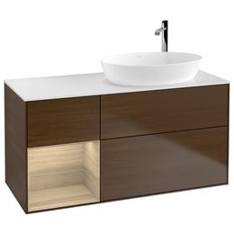 Villeroy & Boch Villeroy und Boch Finion Waschtischunterschrank F921PCGN 120cm, Abdeckplatte white matt, Regale Oak Veneer, Walnut veneer