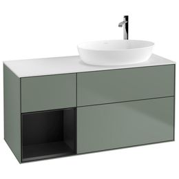 Villeroy & Boch Villeroy und Boch Finion Waschtischunterschrank F921PDGM 120cm, Abdeckplatte white matt, Regale Black matt lacquer, Olive Matt Lacquer