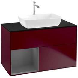 Villeroy & Boch Villeroy und Boch Finion Waschtischunterschrank F772GKHB 100cm, Abdeckplatte black matt, Regale Anthracite matt lacquer, Peony Matt