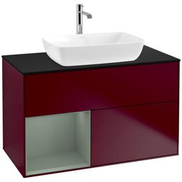 Villeroy & Boch Villeroy und Boch Finion Waschtischunterschrank F772GMHB 100cm, Abdeckplatte black matt, Regale Olive matt lacquer, Peony Matt