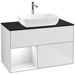 Villeroy & Boch Villeroy und Boch Finion Waschtischunterschrank F772GFMT 100cm, Abdeckplatte black matt, Regale Glossy white lacquer, White matt lacquer