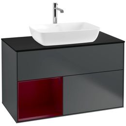 Villeroy & Boch Villeroy und Boch Finion Waschtischunterschrank F772HBHG 100cm, Abdeckplatte black matt, Regale Peony matt lacquer, Midnight Blue Matt Lacquer