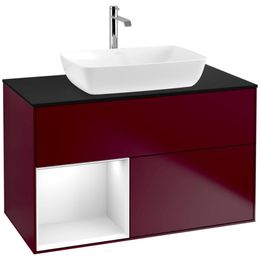 Villeroy & Boch Villeroy und Boch Finion Waschtischunterschrank F772GFHB 100cm, Abdeckplatte black matt, Regale Glossy white lacquer, Peony Matt