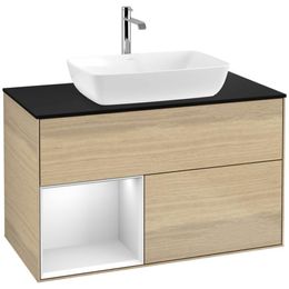 Villeroy & Boch Villeroy und Boch Finion Waschtischunterschrank F772MTPC 100cm, Abdeckplatte black matt, Regale White matt lacquer, Oak Veneer
