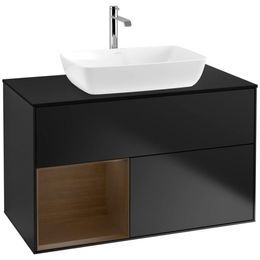 Villeroy & Boch Villeroy und Boch Finion Waschtischunterschrank F772GNPD 100cm, Abdeckplatte black matt, Regale Walnut Veneer, Black matt lacquer