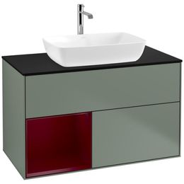 Villeroy & Boch Villeroy und Boch Finion Waschtischunterschrank F772HBGM 100cm, Abdeckplatte black matt, Regale Peony matt lacquer, Olive Matt Lacquer