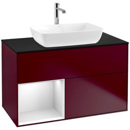 Villeroy & Boch Villeroy und Boch Finion Waschtischunterschrank F772MTHB 100cm, Abdeckplatte black matt, Regale White matt lacquer, Peony Matt