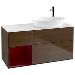 Villeroy & Boch Villeroy und Boch Finion Waschtischunterschrank G921HBGN 120cm, Abdeckplatte white matt, Emotion, Regale Peony matt lacquer, Walnut veneer