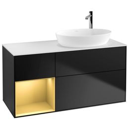 Villeroy & Boch Villeroy und Boch Finion Waschtischunterschrank G921HFPD 120cm, Abdeckplatte white matt, Emotion, Regale Gold matt lacquer, Black matt lacquer