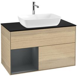 Villeroy & Boch Villeroy und Boch Finion Waschtischunterschrank F772HGPC 100cm, Abdeckplatte black matt, Regale Midnight matt lacquer, Oak Veneer