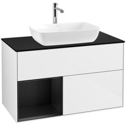 Villeroy & Boch Villeroy und Boch Finion Waschtischunterschrank F772PDGF 100cm, Abdeckplatte black matt, Regale Black matt lacquer, Glossy white lacquer