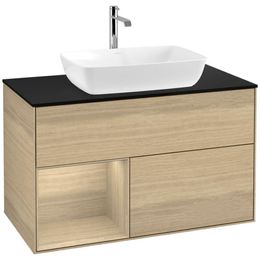 Villeroy & Boch Villeroy und Boch Finion Waschtischunterschrank F772PCPC 100cm, Abdeckplatte black matt, Regale Oak Veneer, Oak Veneer