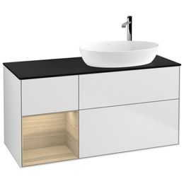 Villeroy & Boch Villeroy und Boch Finion Waschtischunterschrank G922PCMT 120cm, Abdeckplatte black matt, Emotion, Regale Oak Veneer, White matt lacquer