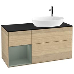 Villeroy & Boch Villeroy und Boch Finion Waschtischunterschrank G922GMPC 120cm, Abdeckplatte black matt, Emotion, Regale Olive matt lacquer, Oak Veneer
