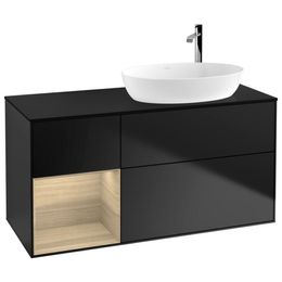 Villeroy & Boch Villeroy und Boch Finion Waschtischunterschrank G922PCPD 120cm, Abdeckplatte black matt, Emotion, Regale Oak Veneer, Black matt lacquer