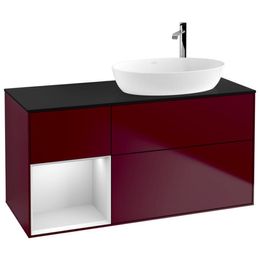 Villeroy & Boch Villeroy und Boch Finion Waschtischunterschrank G922MTHB 120cm, Abdeckplatte black matt, Emotion, Regale White matt lacquer, Peony Matt