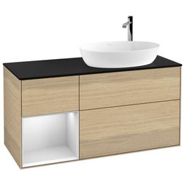 Villeroy & Boch Villeroy und Boch Finion Waschtischunterschrank G922MTPC 120cm, Abdeckplatte black matt, Emotion, Regale White matt lacquer, Oak Veneer