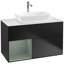 Villeroy & Boch Villeroy und Boch Finion Waschtischunterschrank F771GMPD 100cm, Abdeckplatte white matt, Regale Olive matt lacquer, Black matt lacquer