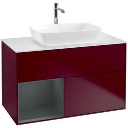 Villeroy & Boch Villeroy und Boch Finion Waschtischunterschrank F771HGHB 100cm, Abdeckplatte white matt, Regale Midnight matt lacquer, Peony Matt