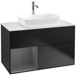 Villeroy & Boch Villeroy und Boch Finion Waschtischunterschrank F771GKPD 100cm, Abdeckplatte white matt, Regale Anthracite matt lacquer, Black matt lacquer