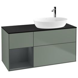 Villeroy & Boch Villeroy und Boch Finion Waschtischunterschrank G922HGGM 120cm, Abdeckplatte black matt, Emotion, Regale Midnight matt lacquer, Olive Matt Lacquer