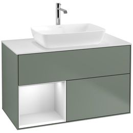 Villeroy & Boch Villeroy und Boch Finion Waschtischunterschrank F771MTGM 100cm, Abdeckplatte white matt, Regale White matt lacquer, Olive Matt Lacquer