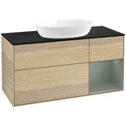 Villeroy & Boch Villeroy und Boch Finion Waschtischunterschrank FA72GMPC 120cm, Abdeckplatte black matt, Regale Olive matt lacquer, Oak Veneer