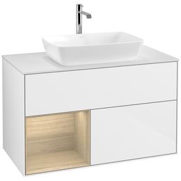 Villeroy & Boch Villeroy und Boch Finion Waschtischunterschrank F771PCGF 100cm, Abdeckplatte white matt, Regale Oak Veneer, Glossy white lacquer