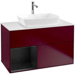 Villeroy & Boch Villeroy und Boch Finion Waschtischunterschrank F771PDHB 100cm, Abdeckplatte white matt, Regale Black matt lacquer, Peony Matt