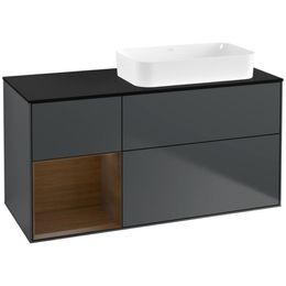 Villeroy & Boch Villeroy und Boch Finion Waschtischunterschrank F682GNHG 120x60,3x50,1cm, Regal links Walnut veneer, Midnight Blue Matt Lacquer