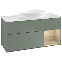 Villeroy & Boch Villeroy und Boch Finion Waschtischunterschrank FA71PCGM 120cm, Abdeckplatte white matt, Regale Oak Veneer, Olive Matt Lacquer