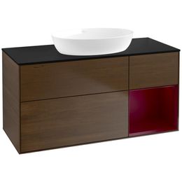 Villeroy & Boch Villeroy und Boch Finion Waschtischunterschrank FA72HBGN 120cm, Abdeckplatte black matt, Regale Peony matt lacquer, Walnut veneer