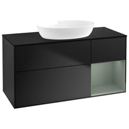 Villeroy & Boch Villeroy und Boch Finion Waschtischunterschrank GA72GMPD 120cm, Abdeckplatte black matt, Emotion, Regale Olive matt lacquer, Black matt lacquer