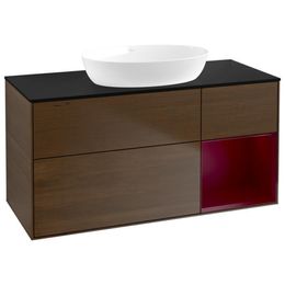Villeroy & Boch Villeroy und Boch Finion Waschtischunterschrank GA72HBGN 120cm, Abdeckplatte black matt, Emotion, Regale Peony matt lacquer, Walnut veneer