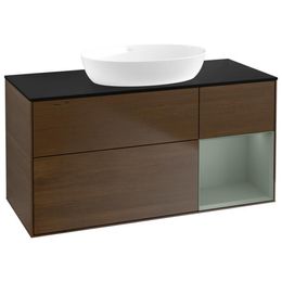 Villeroy & Boch Villeroy und Boch Finion Waschtischunterschrank GA72GMGN 120cm, Abdeckplatte black matt, Emotion, Regale Olive matt lacquer, Walnut veneer
