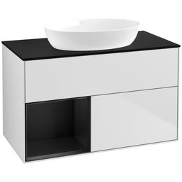 Villeroy & Boch Villeroy und Boch Finion Waschtischunterschrank FA12PDMT 100cm, Abdeckplatte black matt, Regale Black matt lacquer, White matt lacquer