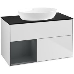 Villeroy & Boch Villeroy und Boch Finion Waschtischunterschrank FA12HGMT 100cm, Abdeckplatte black matt, Regale Midnight matt lacquer, White matt lacquer