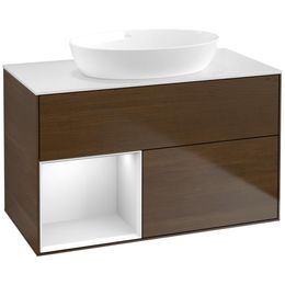 Villeroy & Boch Villeroy und Boch Finion Waschtischunterschrank FA11MTGN 100cm, Abdeckplatte white matt, Regale White matt lacquer, Walnut veneer