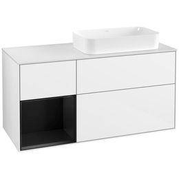 Villeroy & Boch Villeroy und Boch Finion Waschtischunterschrank F681PDGF 120x60,3x50,1cm, Regal links Black matt lacquer, Glossy white lacquer