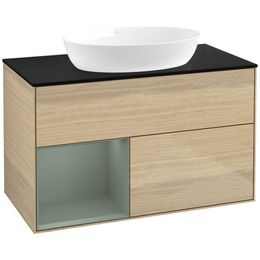 Villeroy & Boch Villeroy und Boch Finion Waschtischunterschrank FA12GMPC 100cm, Abdeckplatte black matt, Regale Olive matt lacquer, Oak Veneer