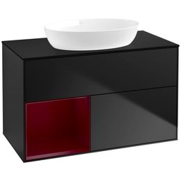 Villeroy & Boch Villeroy und Boch Finion Waschtischunterschrank FA12HBPD 100cm, Abdeckplatte black matt, Regale Peony matt lacquer, Black matt lacquer
