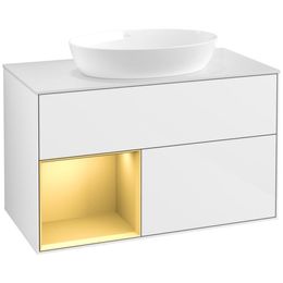 Villeroy & Boch Villeroy und Boch Finion Waschtischunterschrank FA11HFGF 100cm, Abdeckplatte white matt, Regale Gold matt lacquer, Glossy white lacquer