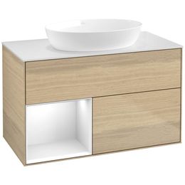 Villeroy & Boch Villeroy und Boch Finion Waschtischunterschrank FA11GFPC 100cm, Abdeckplatte white matt, Regale Glossy white lacquer, Oak Veneer