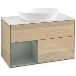 Villeroy & Boch Villeroy und Boch Finion Waschtischunterschrank FA11GMPC 100cm, Abdeckplatte white matt, Regale Olive matt lacquer, Oak Veneer